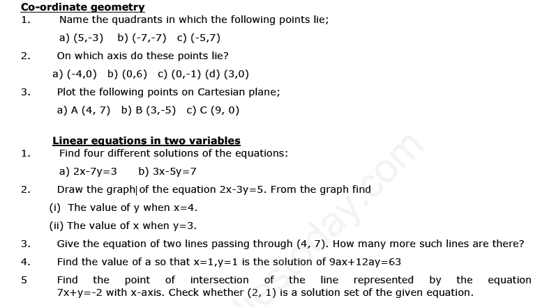 CBSE Class 9 Mathematics Revision Assignments Set D